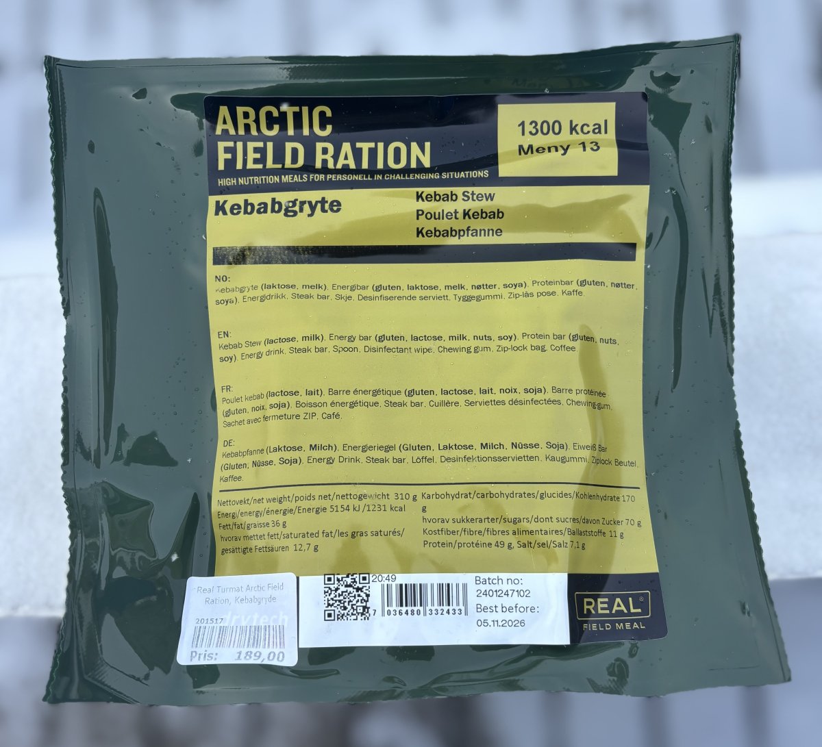Real Turmat Arctic Field Ration, Kebabgryde - Mad / Food / Nerisassat ...